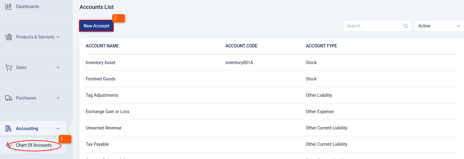 Chart of Accounts | Upscale ERP Docs